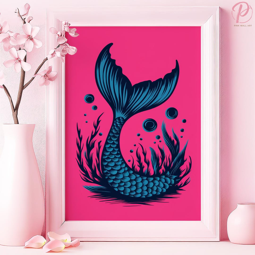 Mermaid Tail Splash Art Poster or Canvas Wall Art for Modern Bathroom ...