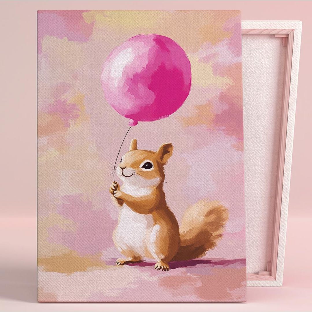 Joyful Squirrel Balloon Adventure Art Poster or Canvas Wall Art for ...