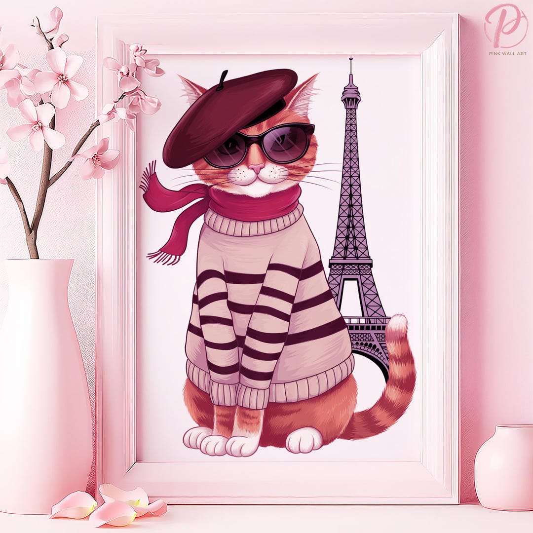 Parisian Cat Chic Art Poster or Canvas Wall Art for French Country ...