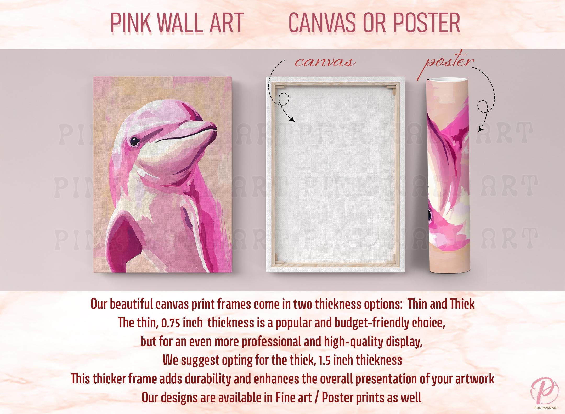 Pink Dolphin Portrait Art Poster or Canvas Wall Art for Modern Living ...