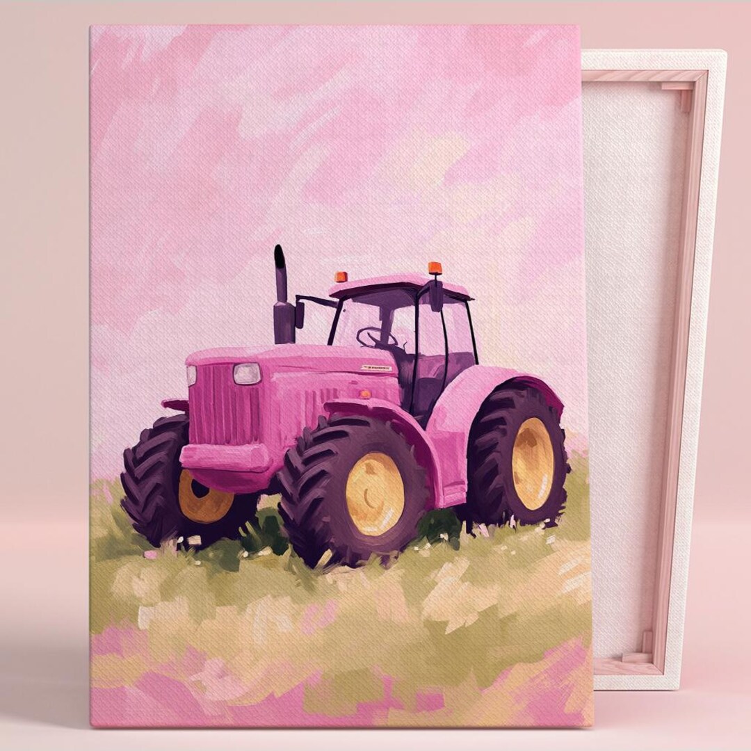 Pretty Pink Farm Tractor Art Poster or Canvas Wall Art for Modern ...
