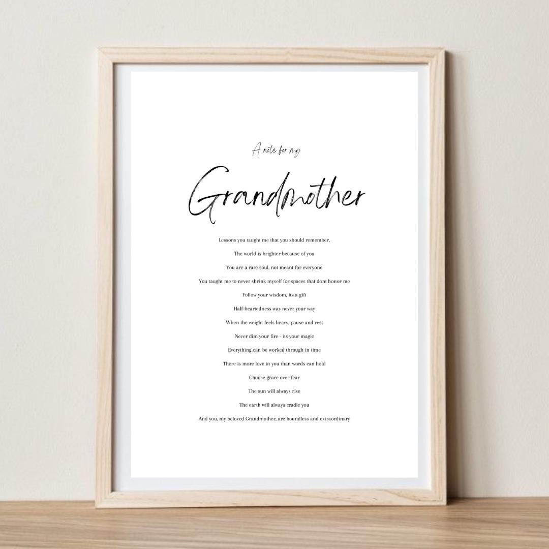 A Note for My Grandmother Quote - Digital Print (frame Not Included) - Etsy