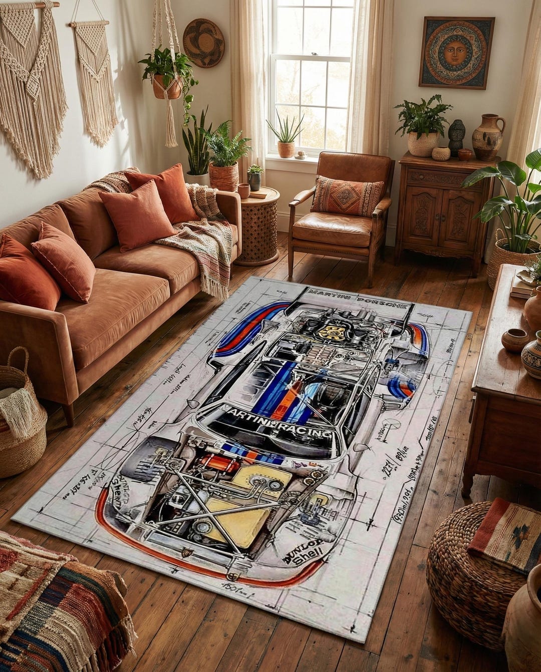 Racing Car Blueprint Porche Area Rug – Automotive Art Floor Rug ...