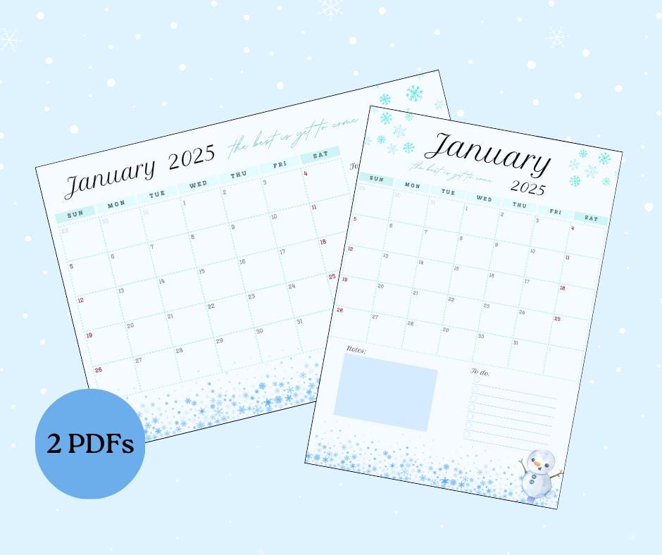January 2025 Calendar, Notes, January Planner, Instant Download - Etsy