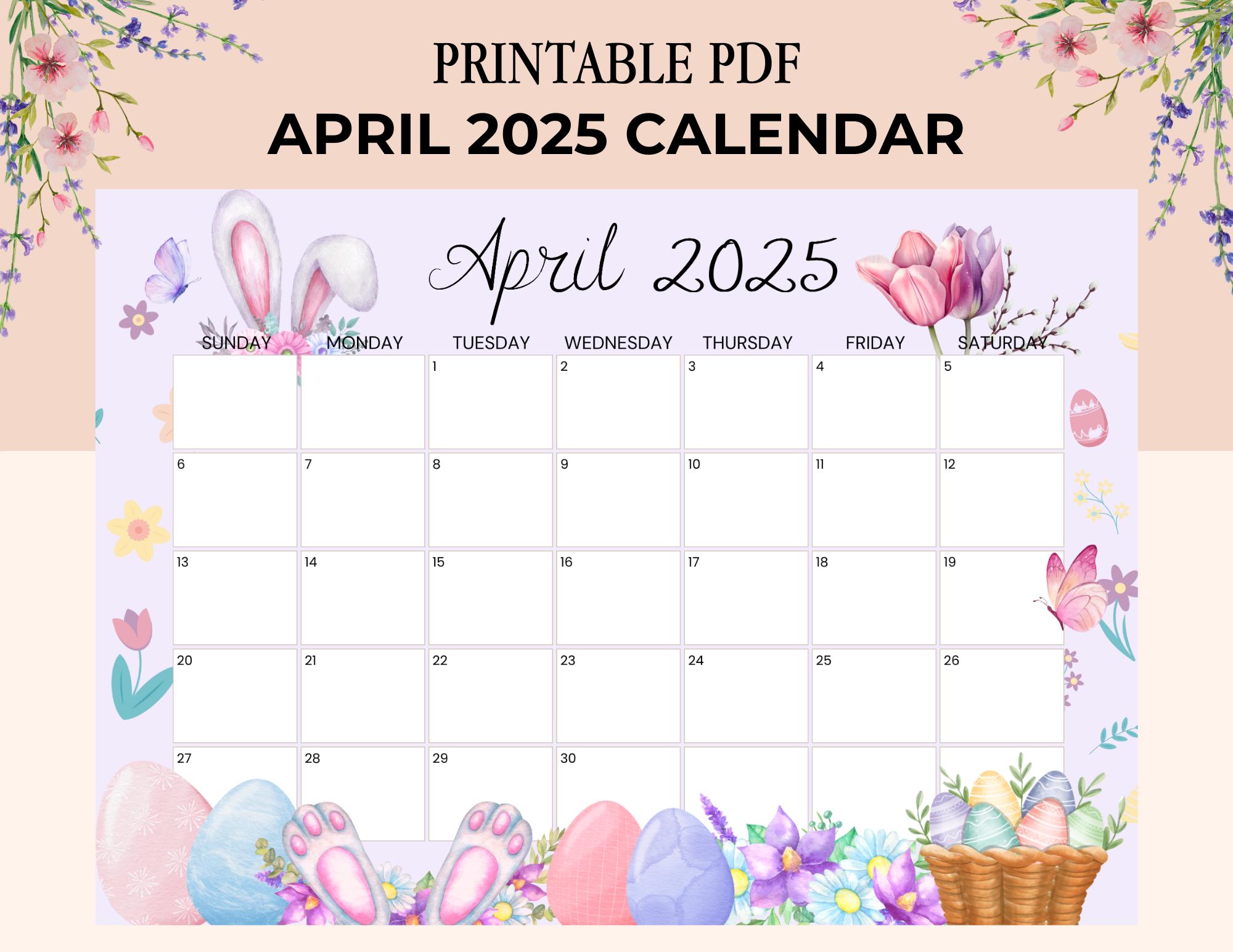 April 2025 Calendar, April Planner, Cute Bunny, Kids Schedule, Notes ...