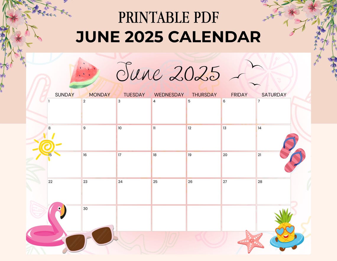 June 2025 Calendar, Notes, June Planner, Pdfs, Journaling, Cute Summer ...