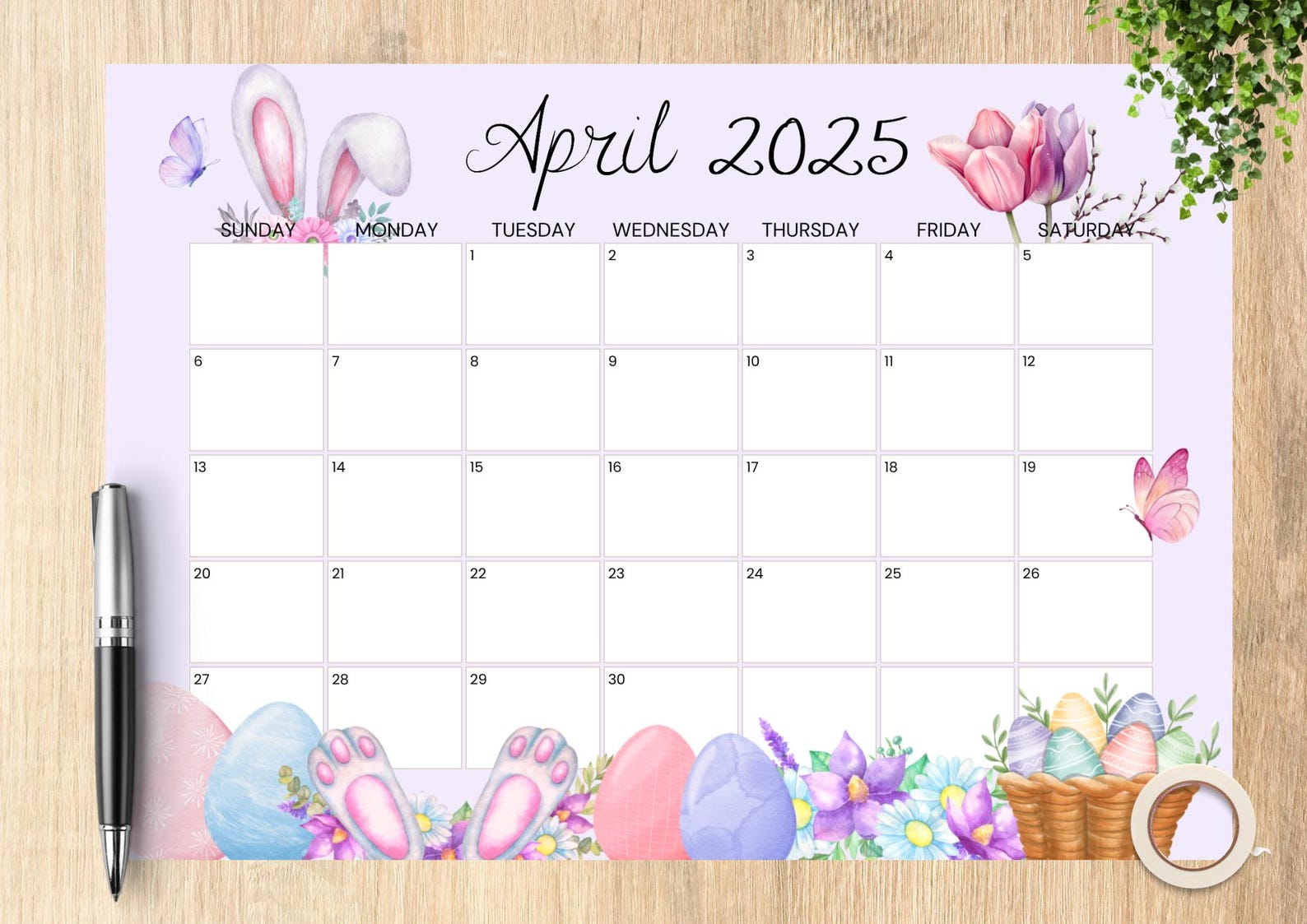 April 2025 Calendar, April Planner, Cute Bunny, Kids Schedule, Notes ...