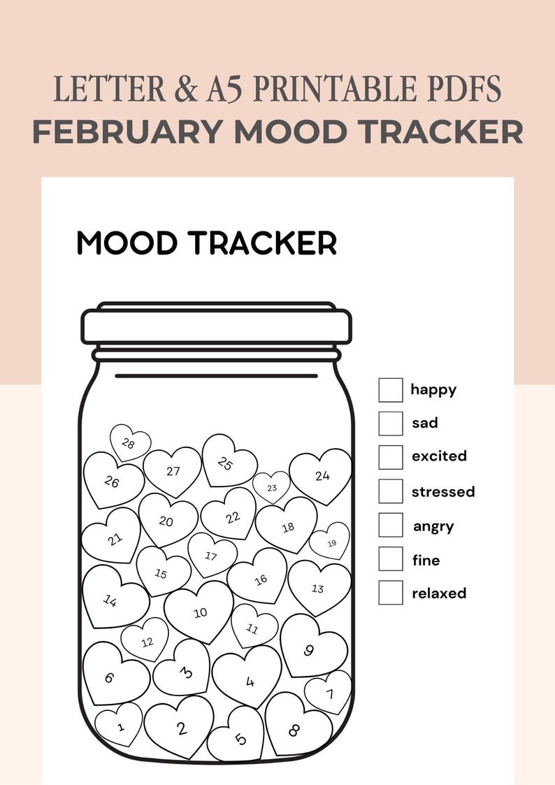 February Mood Tracker, Instant Download, Aesthetic, 2 Pdfs, Journaling ...