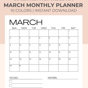 March 2025 Calendar, Monthly Planner, Monthly Organizer, Notes, March ...