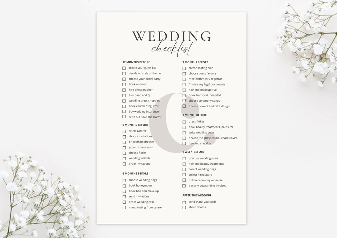 Wedding Checklist 12 Month Countdown - Etsy