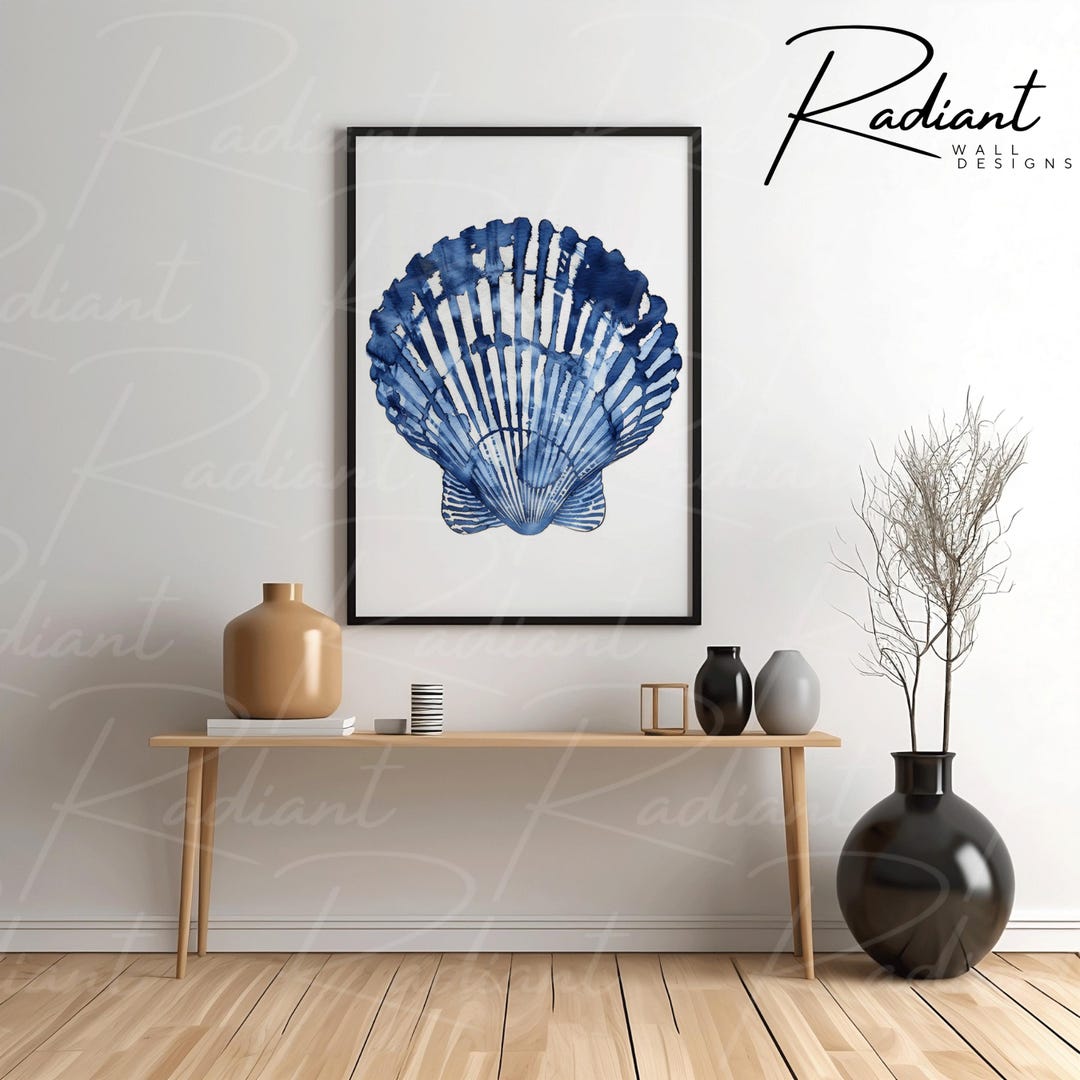 Cobalt Blue Watercolor Scallop Shell, Fine Art Posters, Giclée Print ...