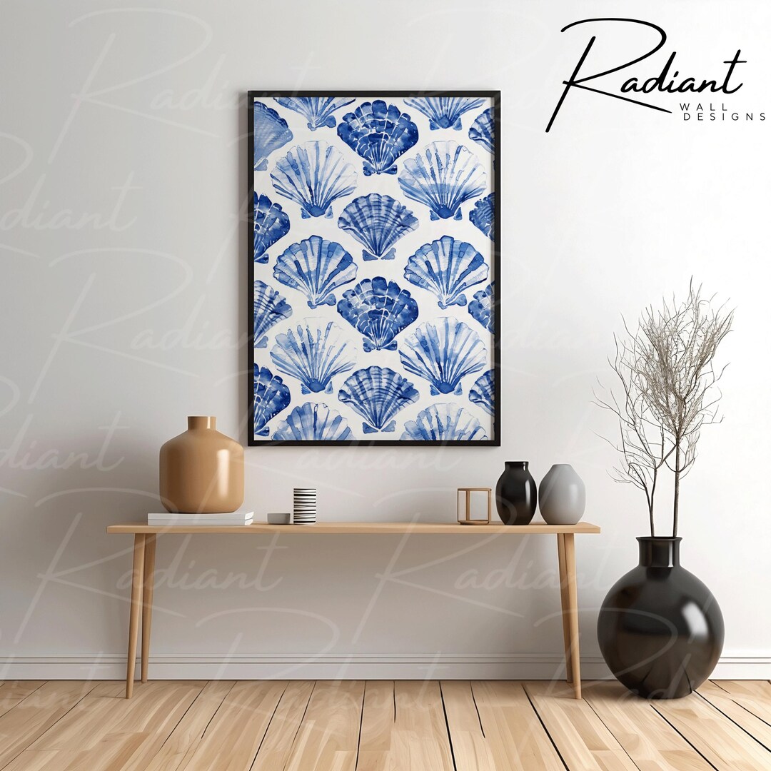 Seashell Posters, Beach Art Prints, Coastal Decor Wall Art, Ocean Blue ...