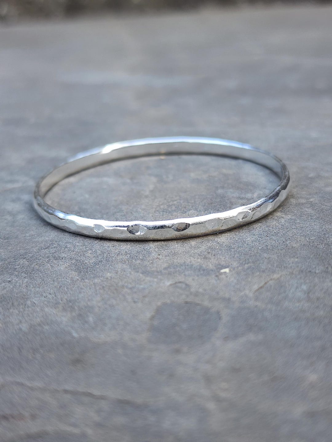 Solid Silver Hammered Bracelet, Handmade Bangle, Half Round Silver Bangle, 925 Sterling Silver ...