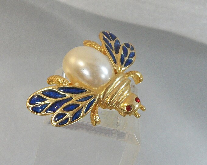 Vintage Bee Brooch. Blue Bee. Flying Insect Bug Rhinestones. - Etsy