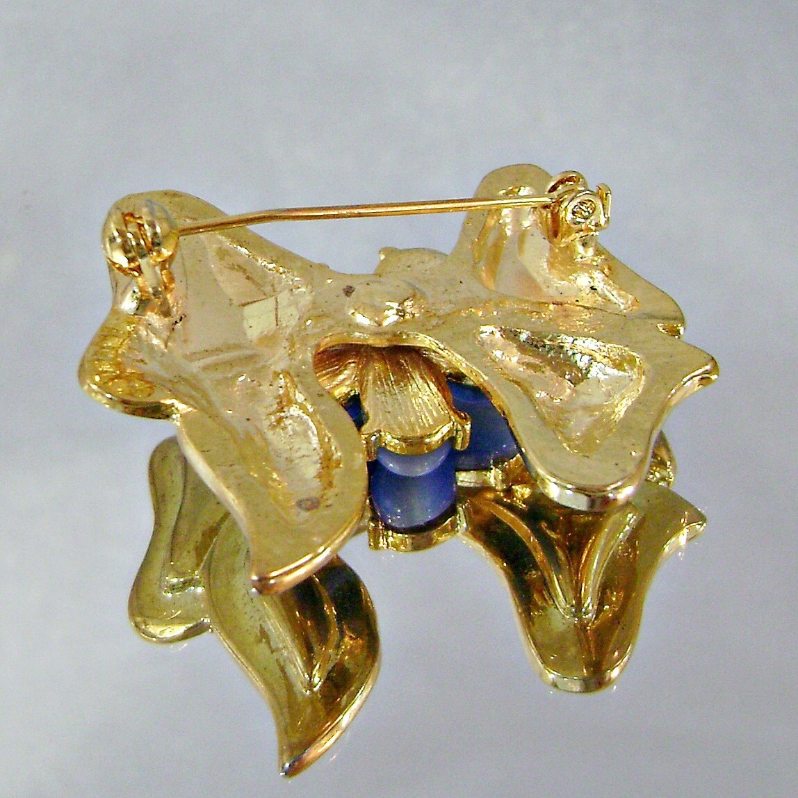 Bow Brooch. Blue Cat's Eye. Rhinestone. Gold Bow. Jewelry | Etsy