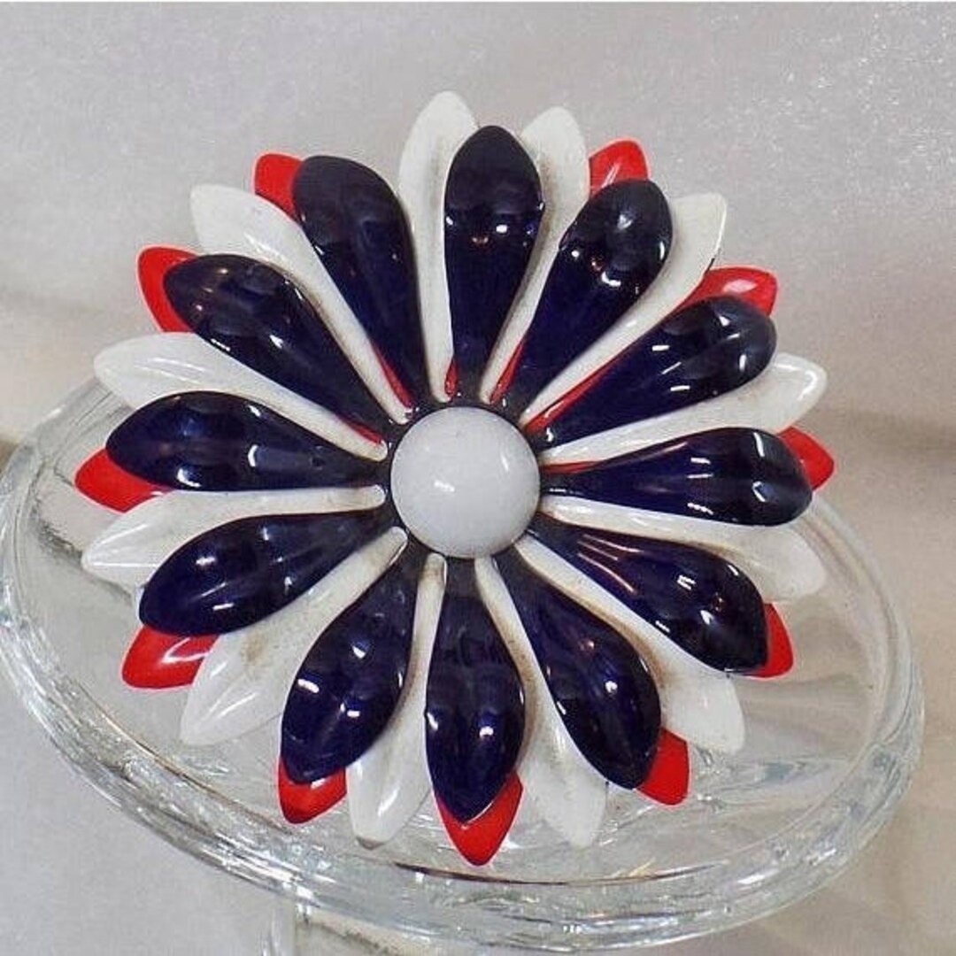 Flower Brooch. Large Brooch. Red White Blue Pin. Patriotic Pin. USA ...