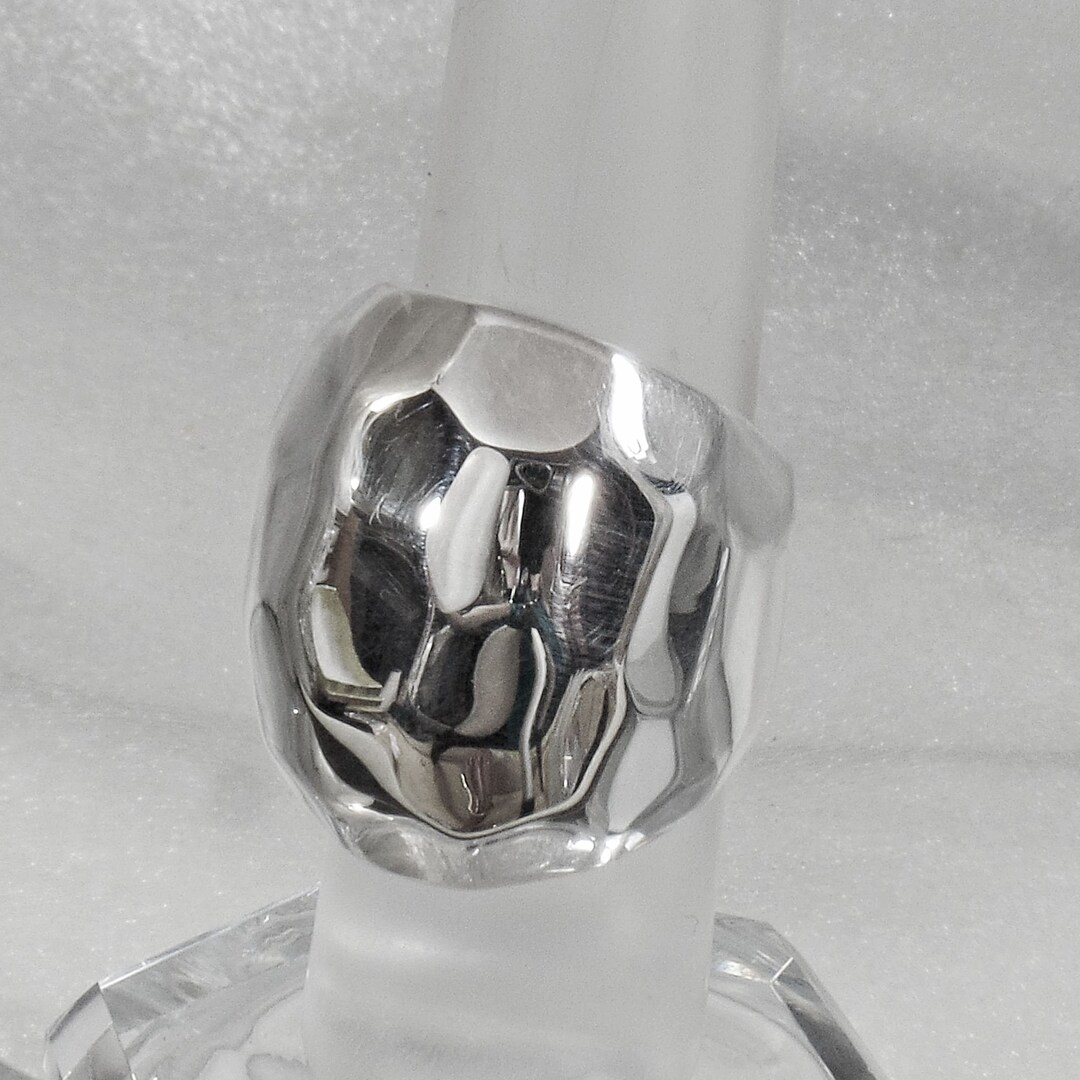 Silver Dome Ring. Hammered Silver Ring. Statement Ring. Heavy Silver ...