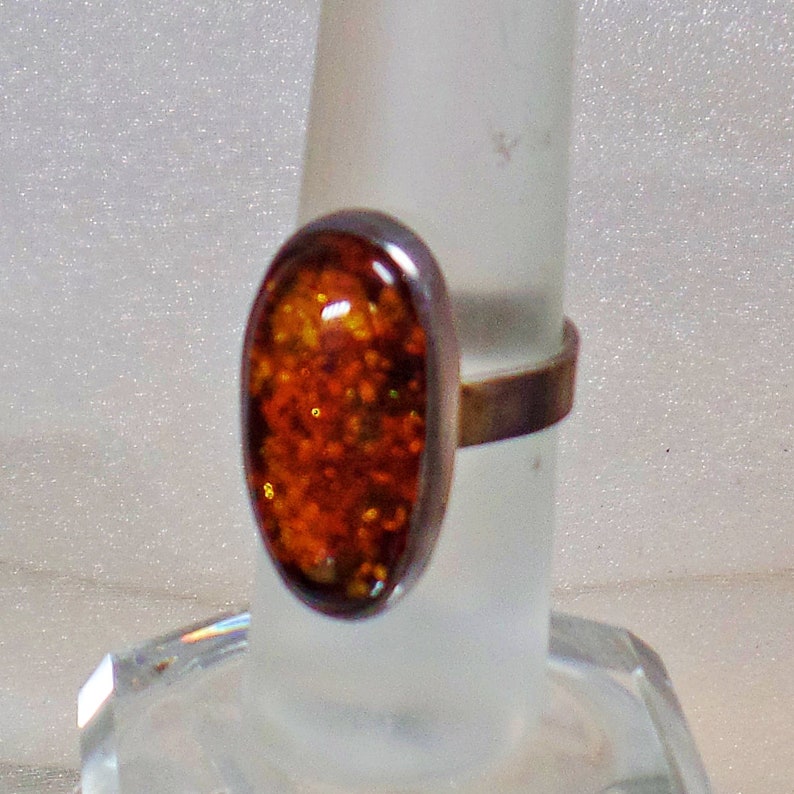 Sterling Silver Amber Ring. Large Oval Genuine Amber 925 Silver Ring ...