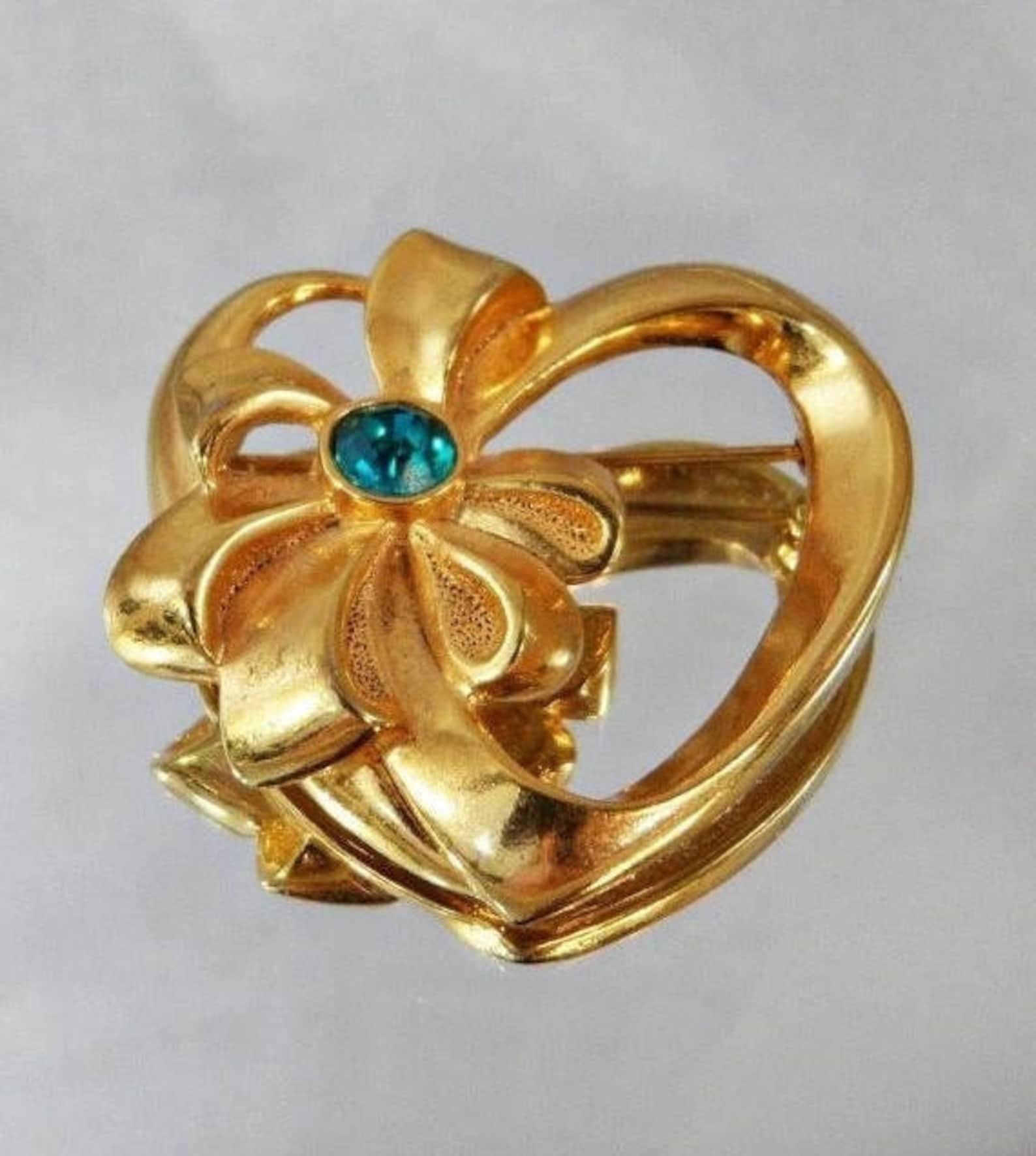 Avon Jewelry. Heart Brooch AVON Teal Blue Green Rhinestone and - Etsy