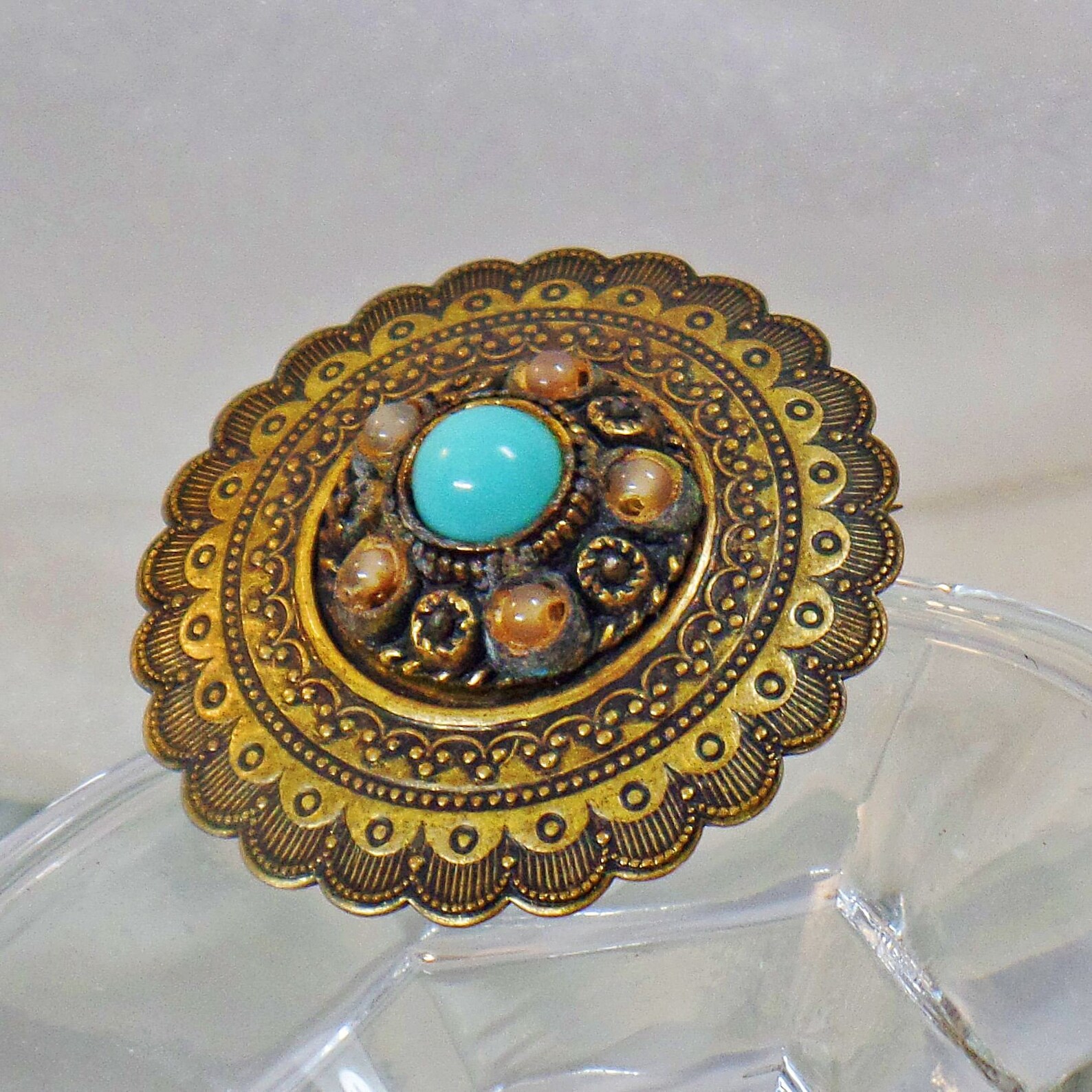 Turquoise Brooch. Brass Brooch. Vintage Brooch. Southwestern | Etsy