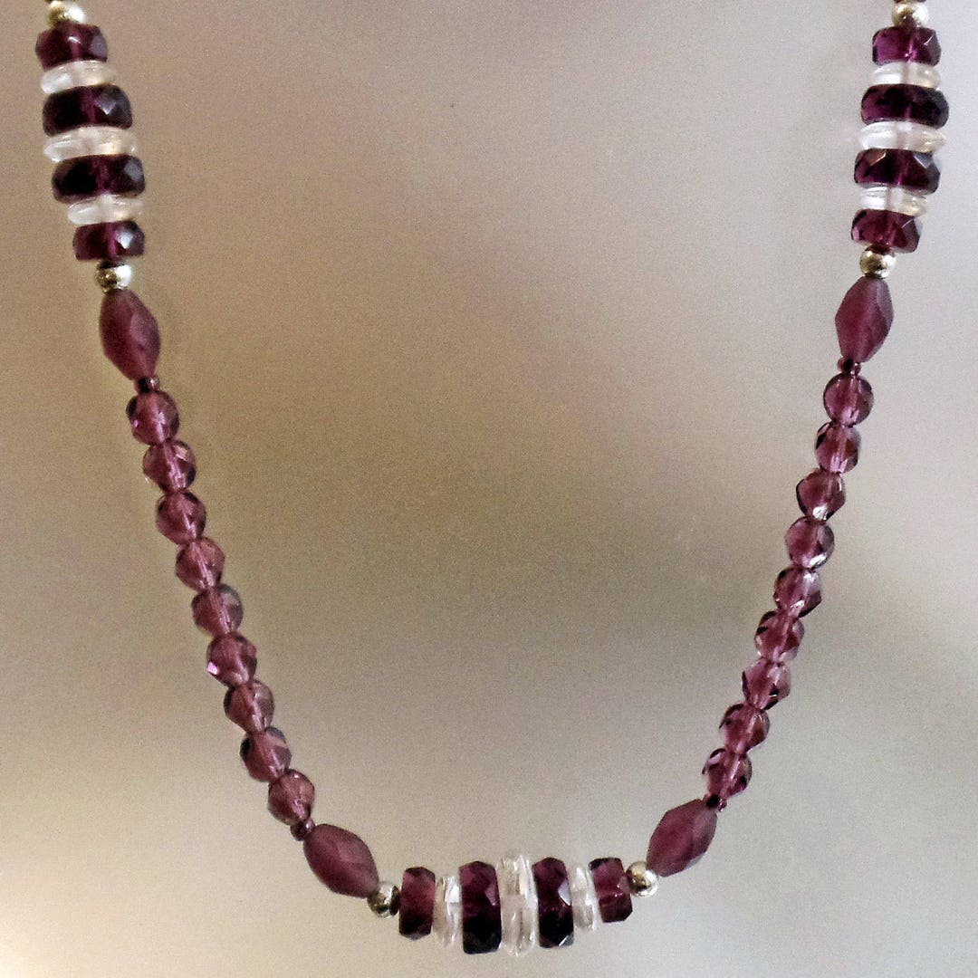 Vintage Necklace. Flapper Necklace. Long Purple Glass Necklace. Glass ...