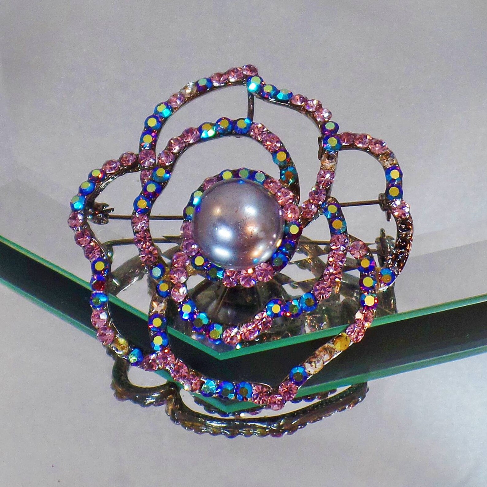 Flower Brooch. Rhinestone Rose Brooch. Rhinestone Brooch. - Etsy