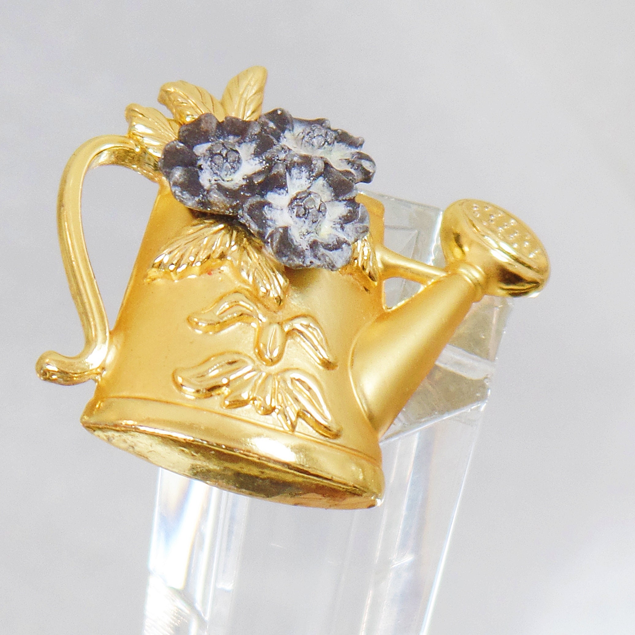 Flower Brooch. Vintage Brooch. Watering Can Brooch. Garden | Etsy