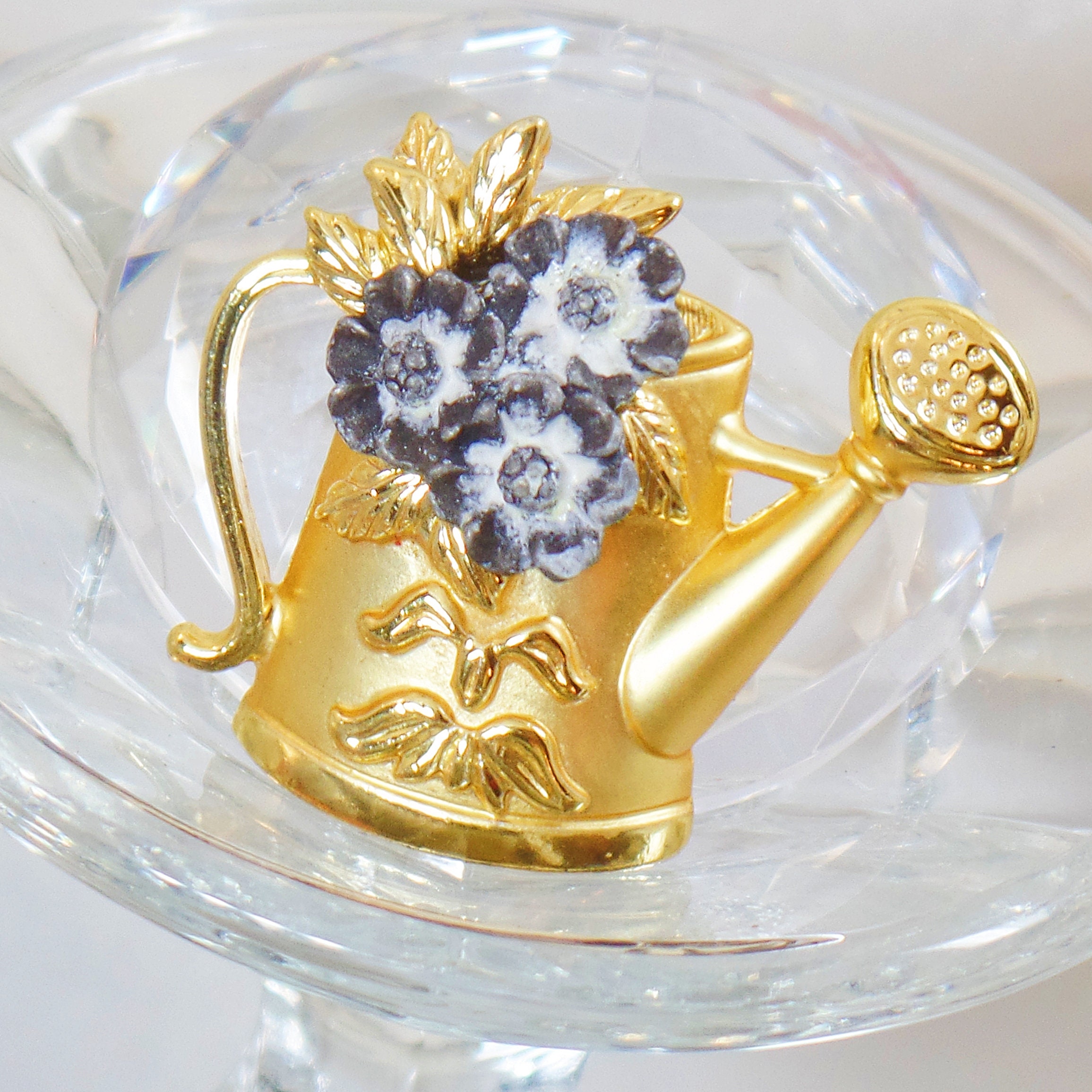 Flower Brooch. Vintage Brooch. Watering Can Brooch. Garden Pin. Jewelry ...