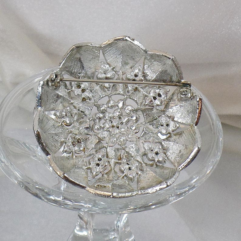 Silver Rhinestone Brooch. Blue and Green Rhinestone and Pearl | Etsy