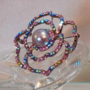 Flower Brooch. Rhinestone Rose Brooch. Rhinestone Brooch. Pearl Rose ...