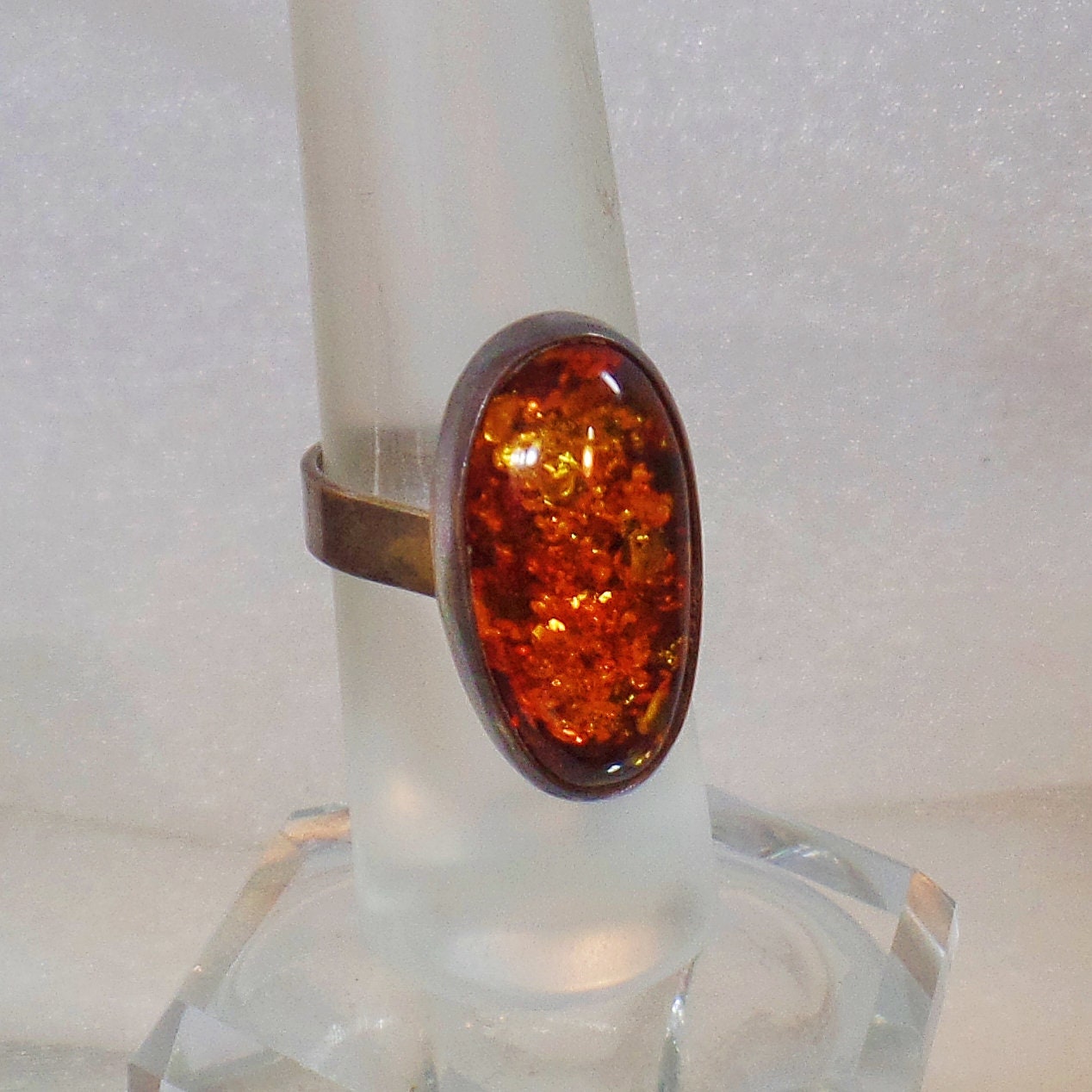 Sterling Silver Amber Ring. Large Oval Genuine Amber 925 Silver Ring ...