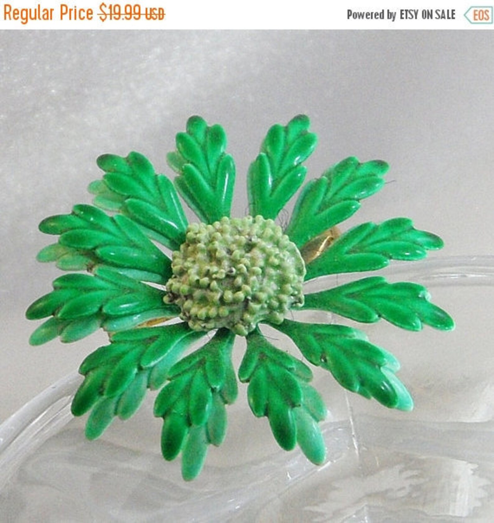 Flower Brooch. Bright Green Flower Brooch. 70s Flower Power Enamel ...