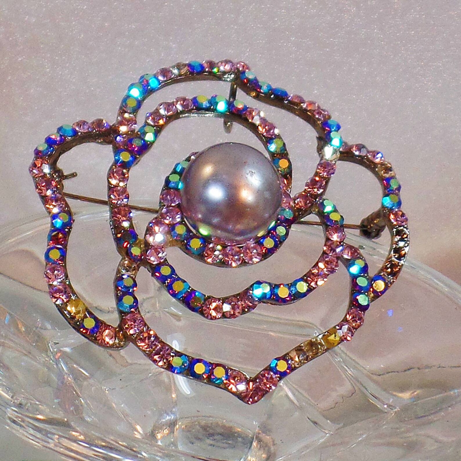 Flower Brooch. Rhinestone Rose Brooch. Rhinestone Brooch. - Etsy