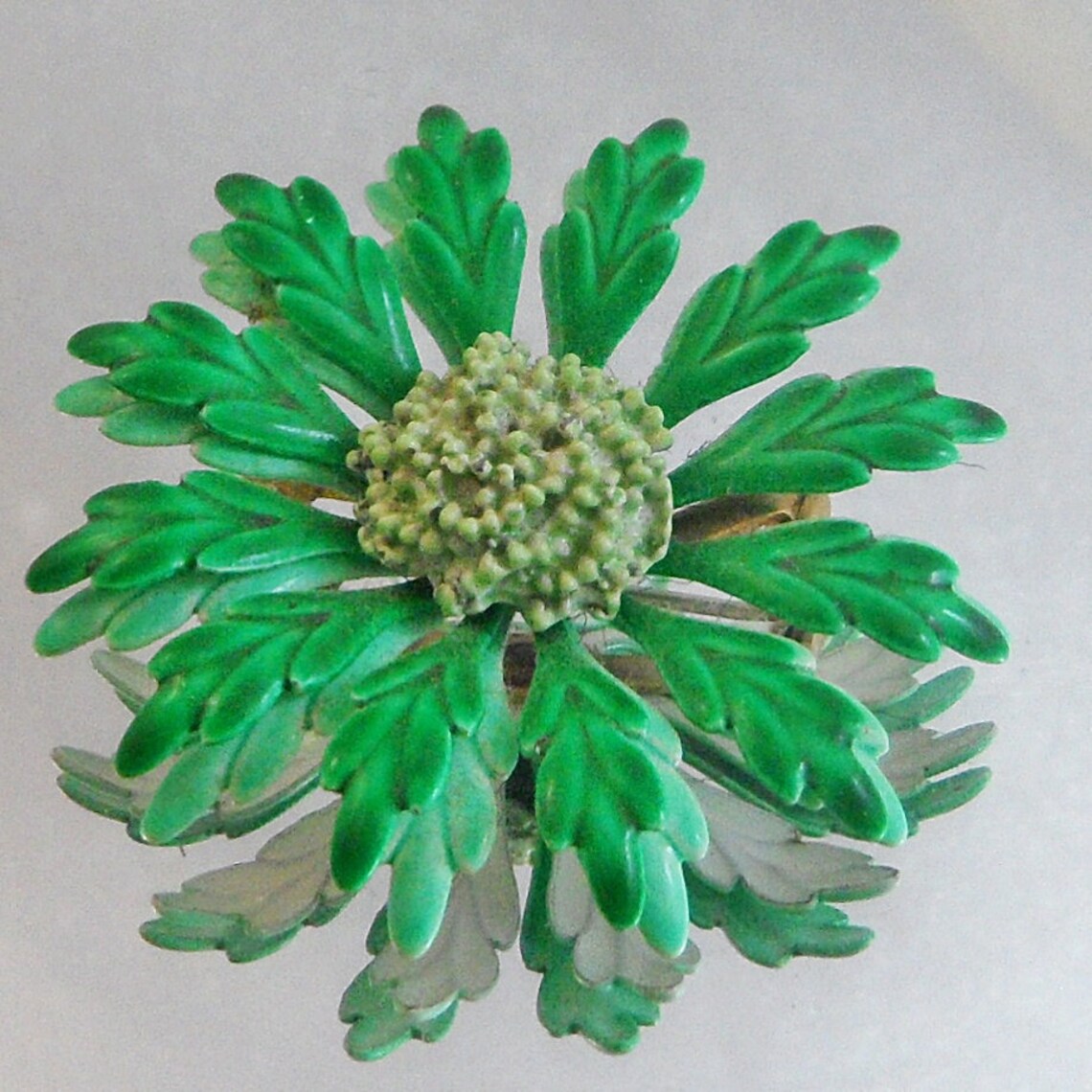 Flower Brooch. Bright Green Flower Brooch. 70s Flower Power Enamel ...