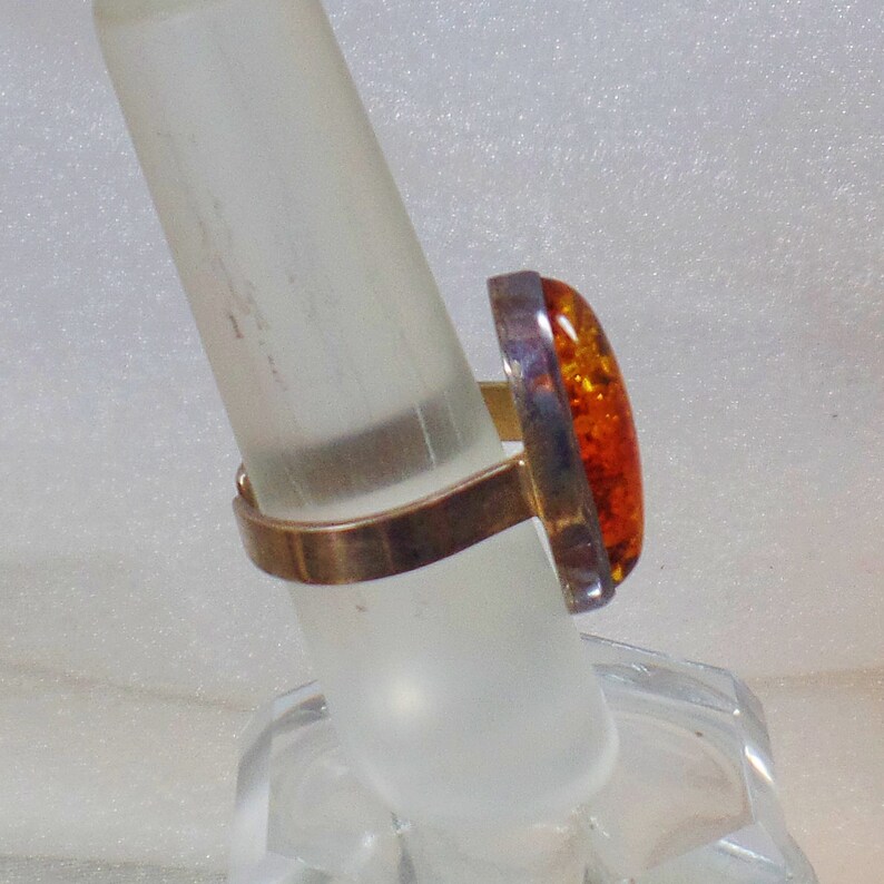Sterling Silver Amber Ring. Large Oval Genuine Amber 925 Silver Ring ...