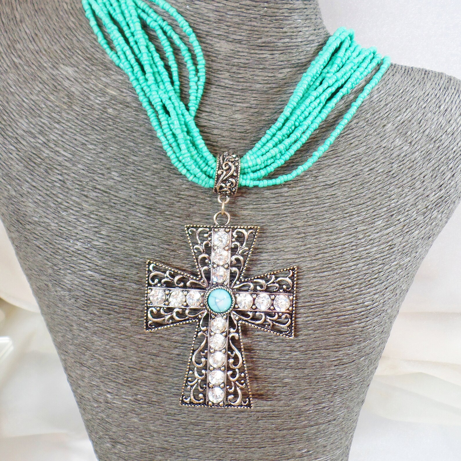 Cross Necklace. Vintage Necklace. Turquoise Cross Necklace. Turquoise ...