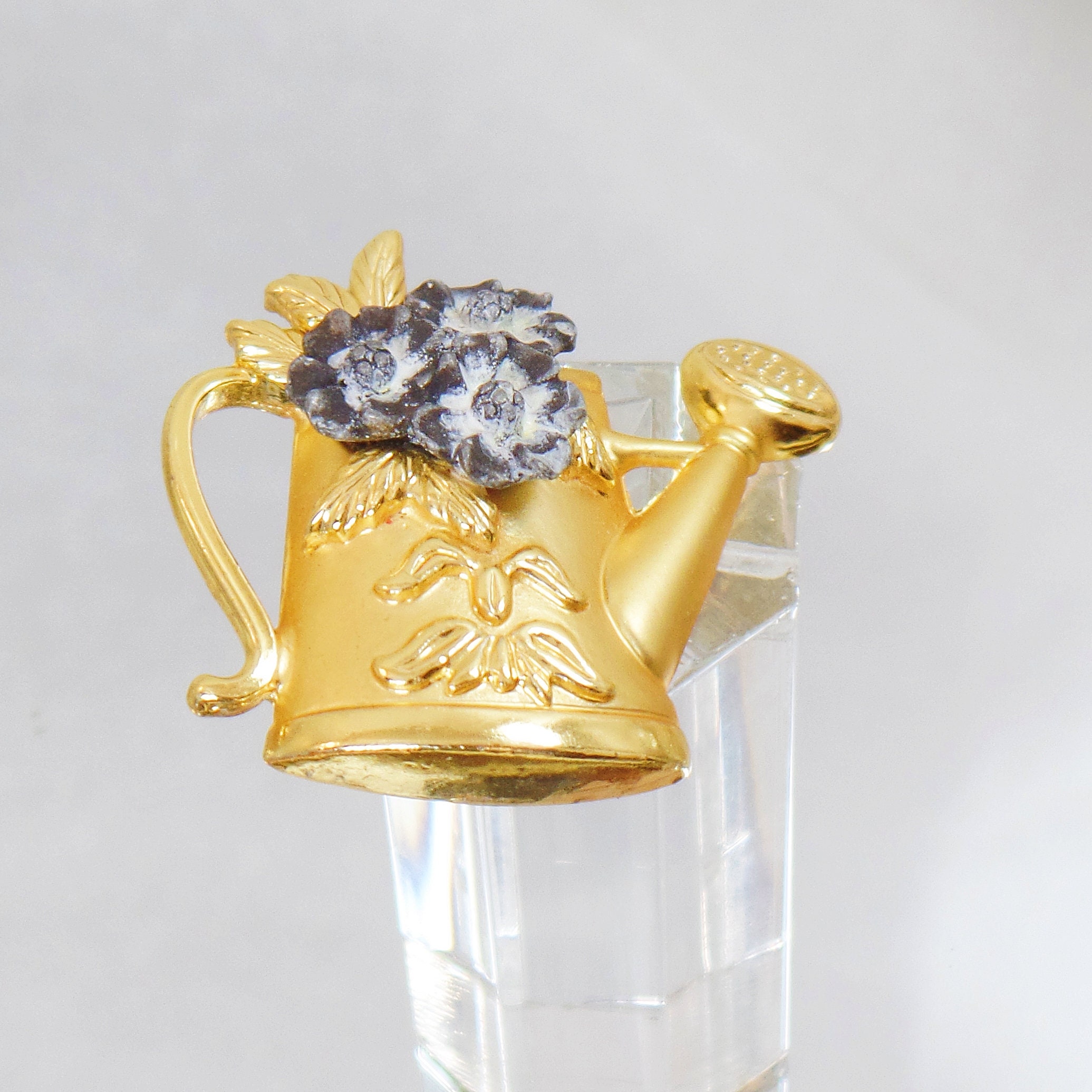 Flower Brooch. Vintage Brooch. Watering Can Brooch. Garden | Etsy