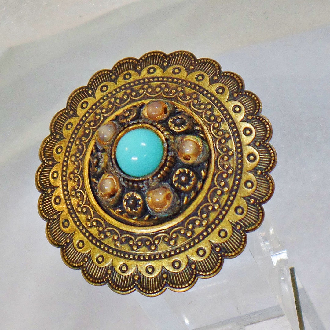 Turquoise Brooch. Brass Brooch. Vintage Brooch. Southwestern Brooch ...