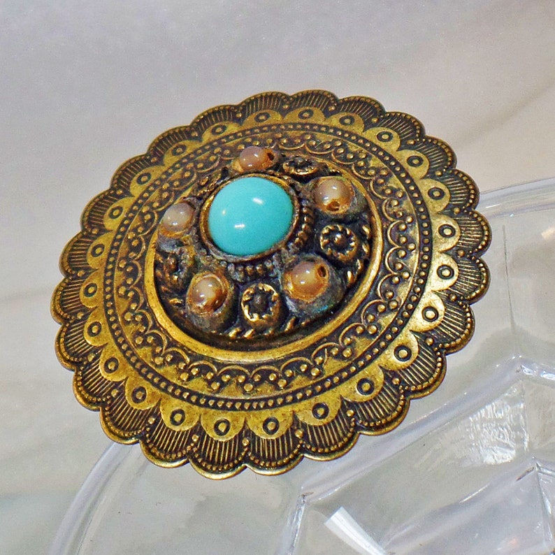 Turquoise Brooch. Brass Brooch. Vintage Brooch. Southwestern | Etsy