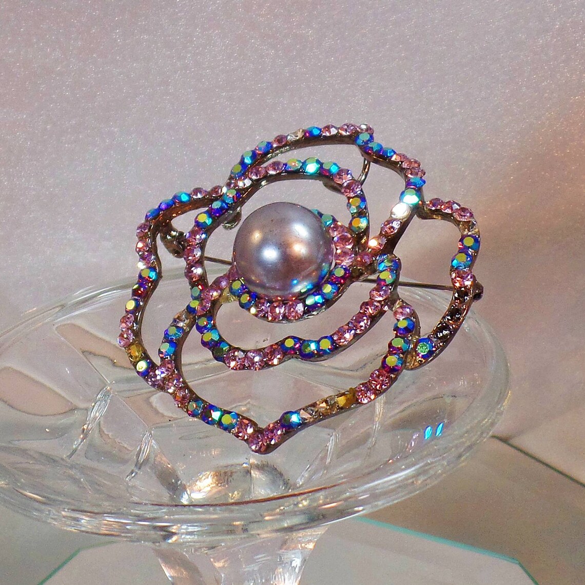 Flower Brooch. Rhinestone Rose Brooch. Rhinestone Brooch. | Etsy