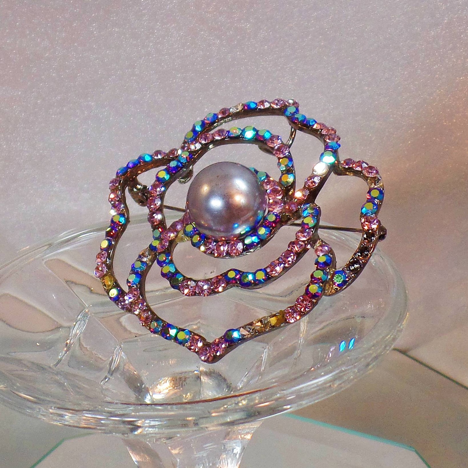 Flower Brooch. Rhinestone Rose Brooch. Rhinestone Brooch. - Etsy