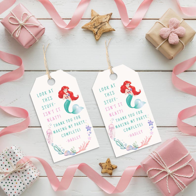 Personalized Ariel Party Favor Tags, Ariel Goodie Bag, Personalized ...