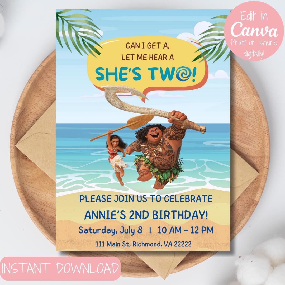 Moana 2nd Birthday Invitation, Editable Template (digital Download) - Etsy