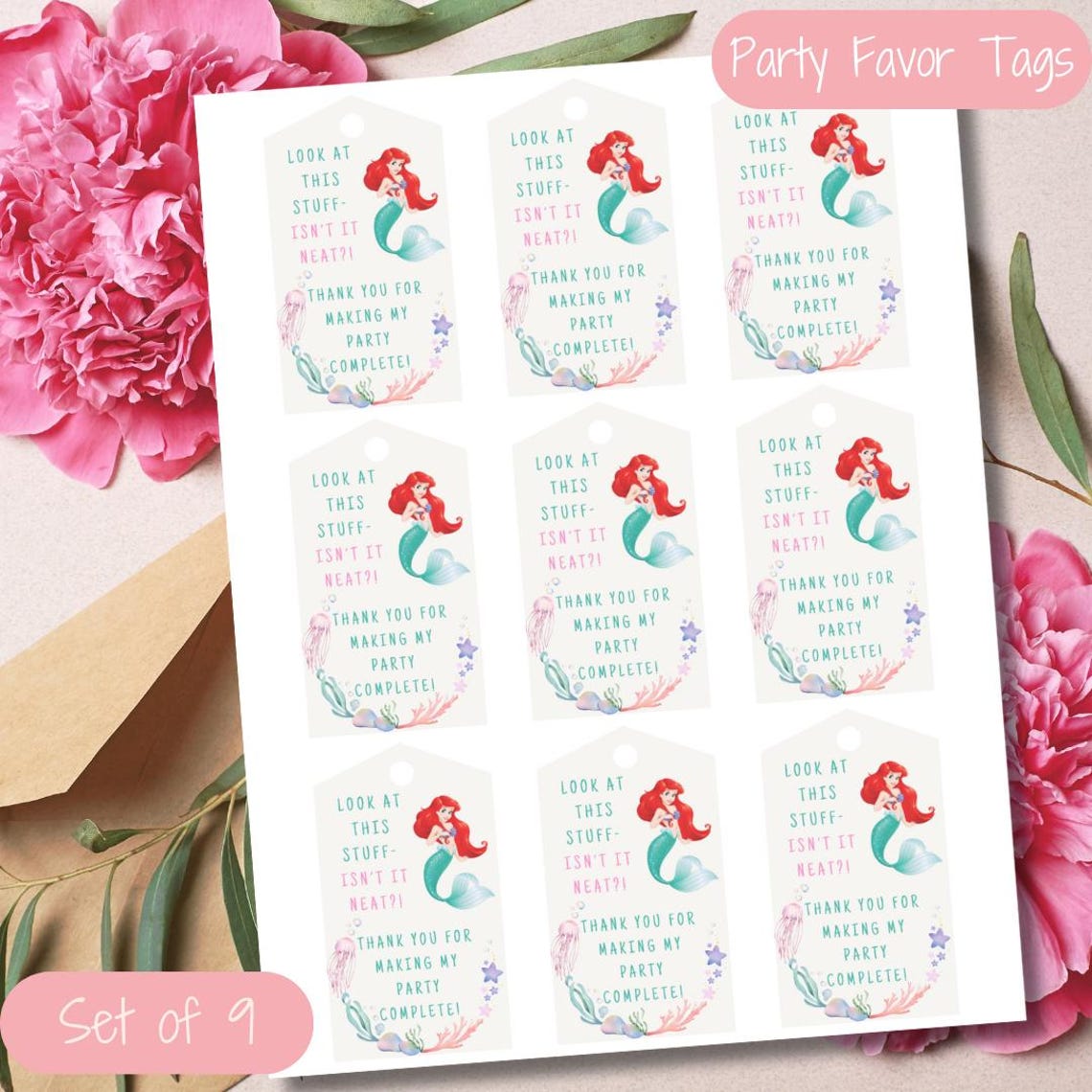 Ariel Party Favor Tags, Little Mermaid Birthday (instant PDF Download ...
