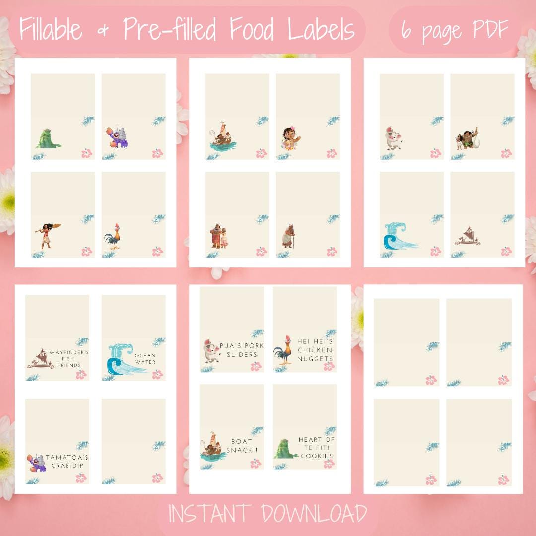 Moana Food Labels, Moana Place Cards, Moana Food Tent, Moana Party ...