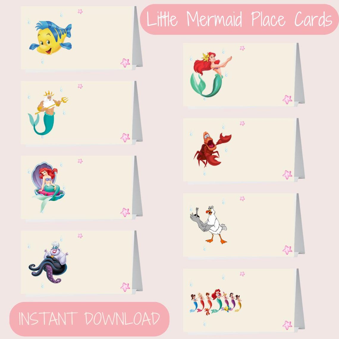 Ariel Birthday Place Cards, Little Mermaid Food Labels (PDF Download ...