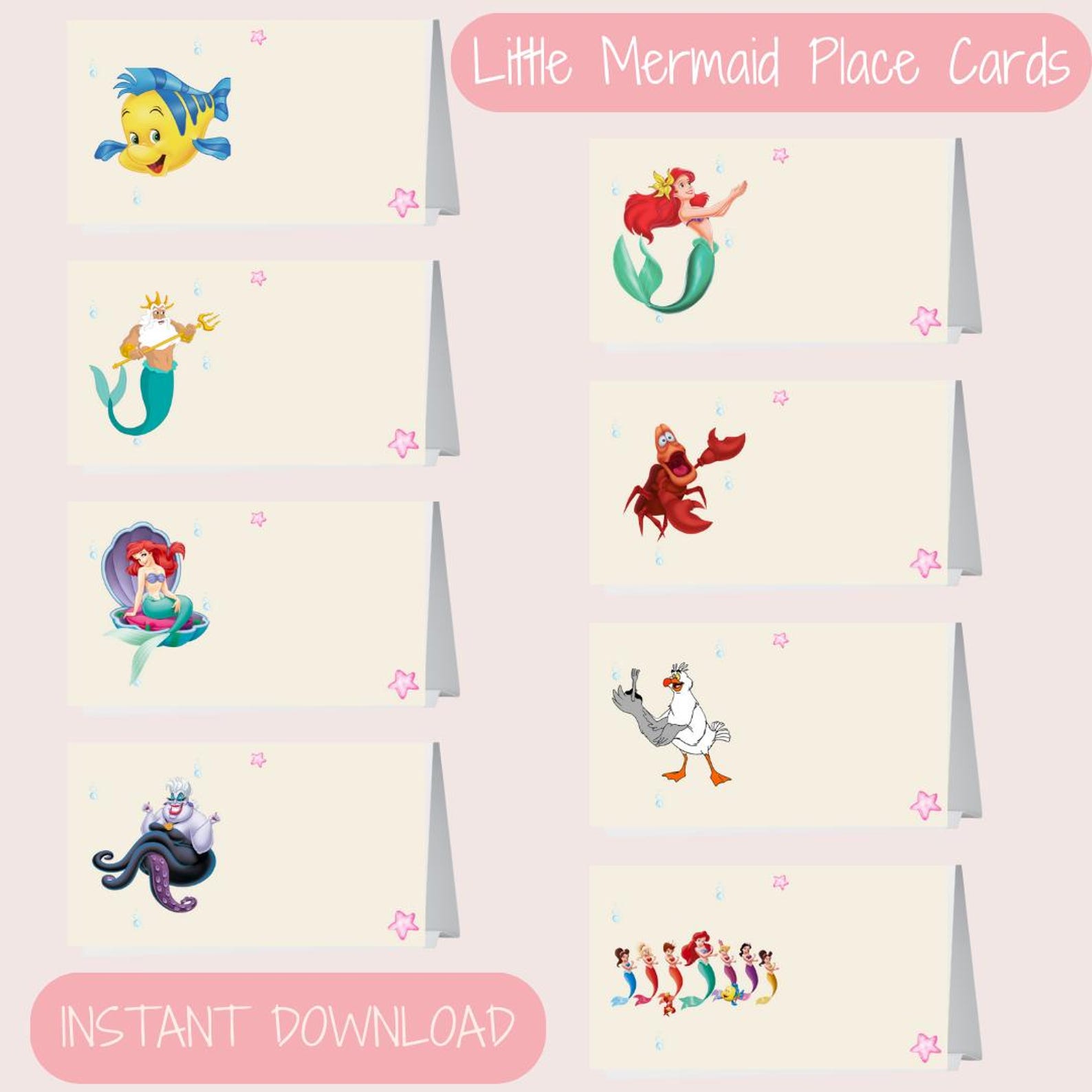 Ariel Food Labels, Ariel Place Cards, Little Mermaid Place Cards, Ariel ...
