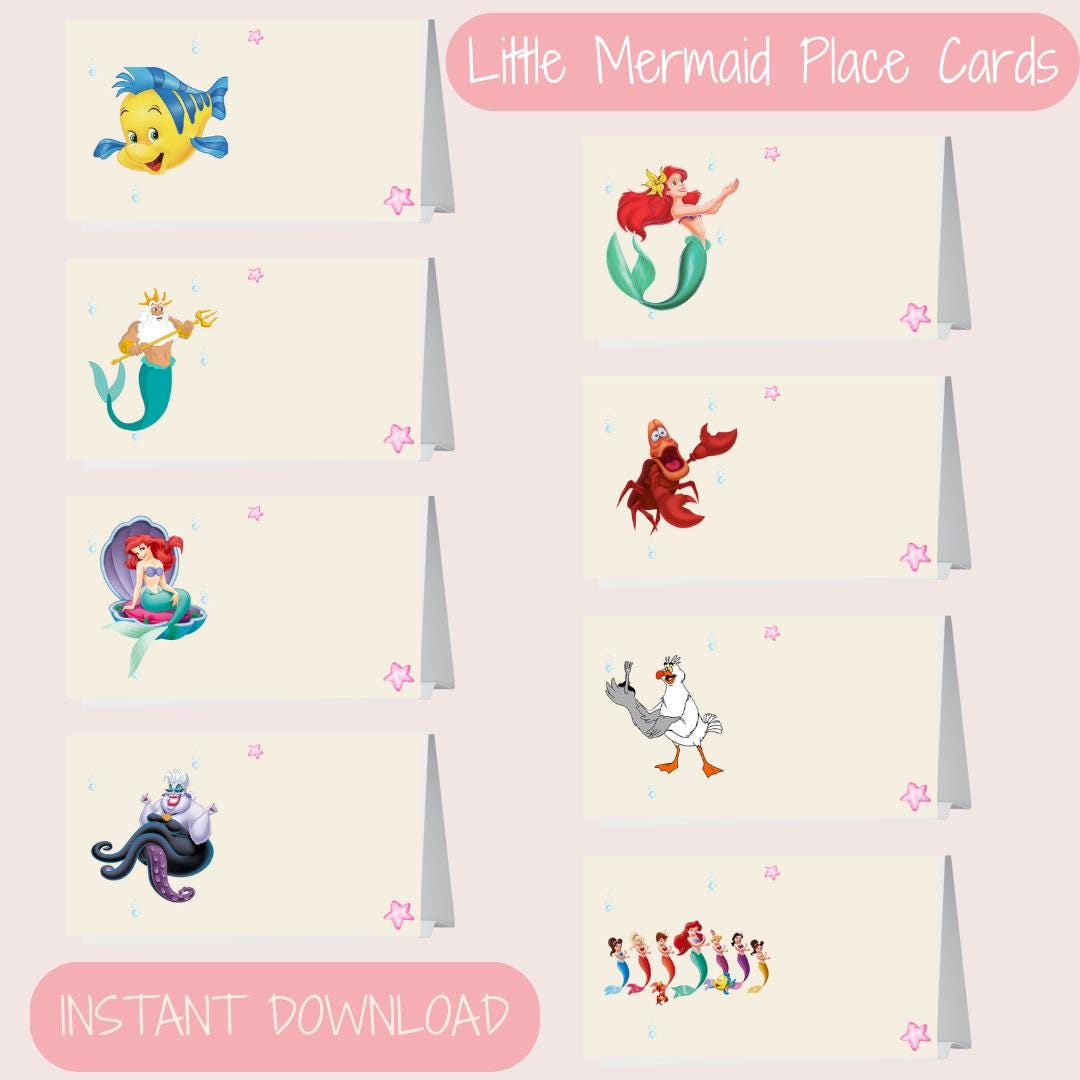 Ariel Food Labels, Ariel Place Cards, Little Mermaid Place Cards, Ariel ...