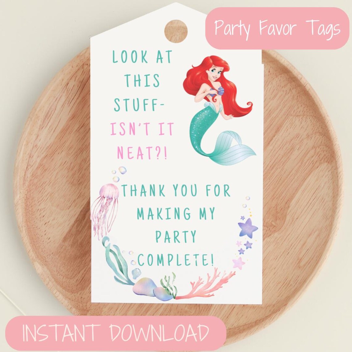 Ariel Party Favor Tags, Ariel Goodie Bag, Ariel Thank You Tags, Little ...