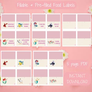 Ariel Birthday Place Cards, Little Mermaid Food Labels (PDF Download ...